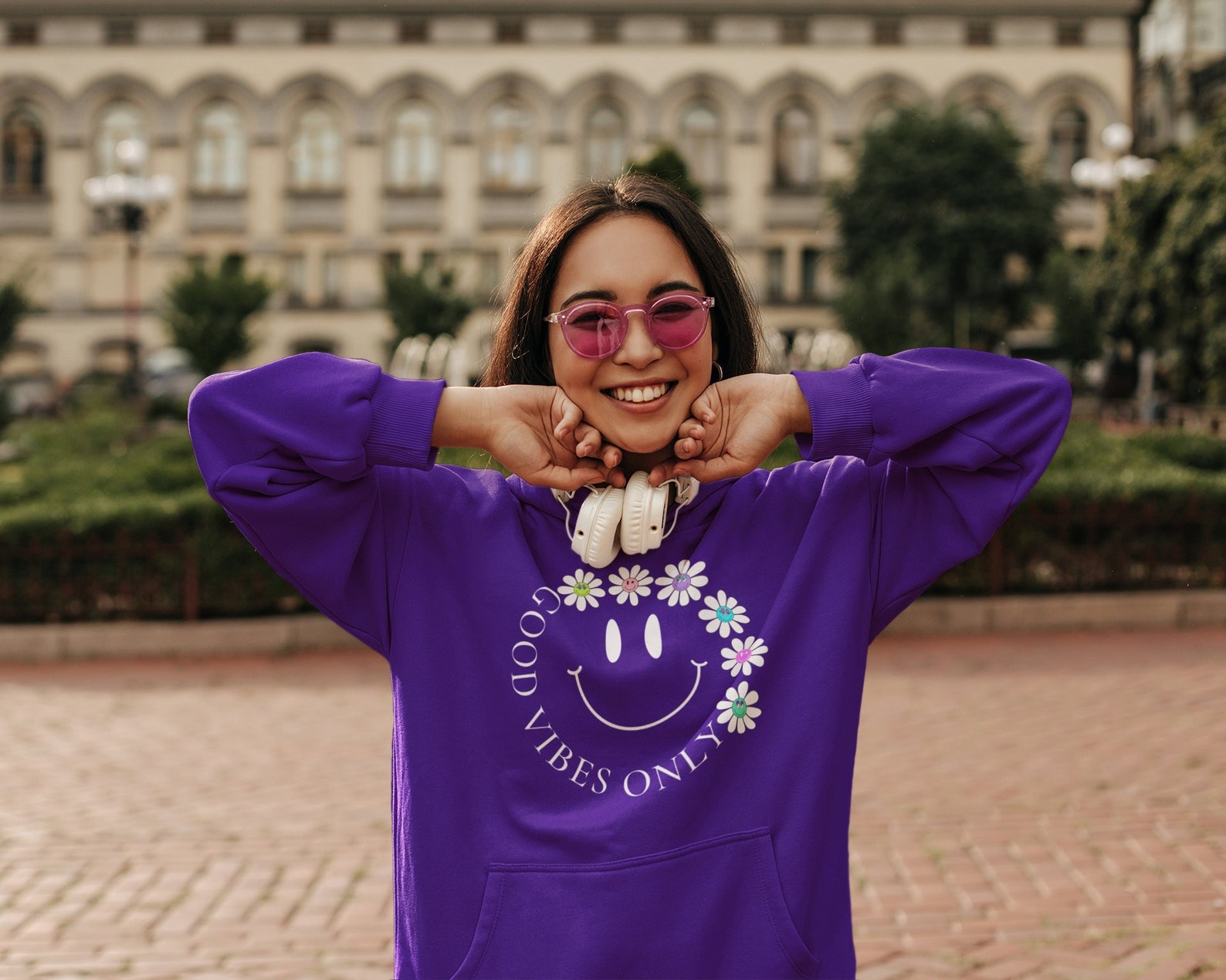 Preppy Aesthetic Good Vibes Smiley Face Pullover Hoodie - Etsy