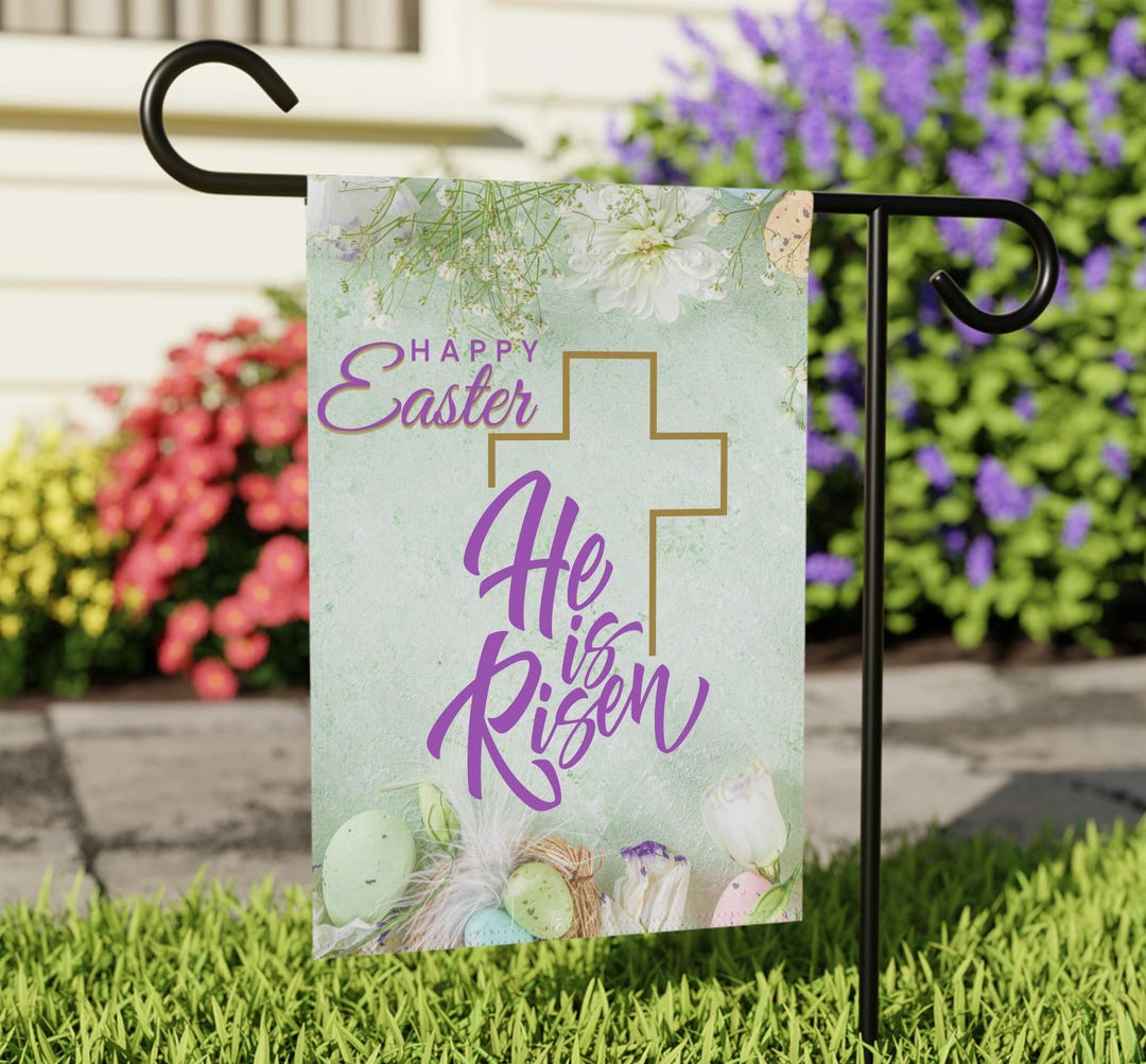 Religious Easter Garden Banner, He is Risen Decor, Spring Yard Sign ...