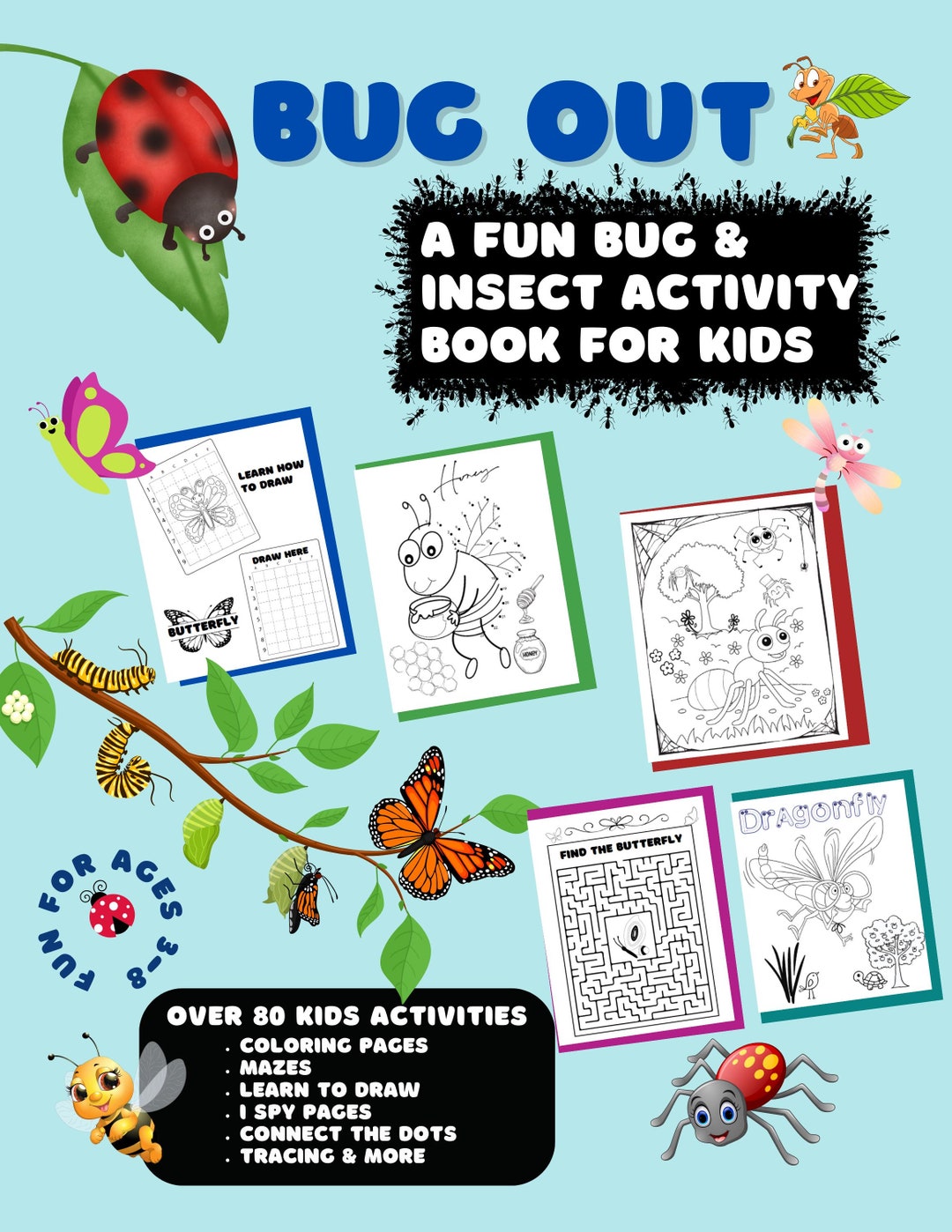 Insect Lover Coloring and Activity Book With Coloring Pages, Mazes ...