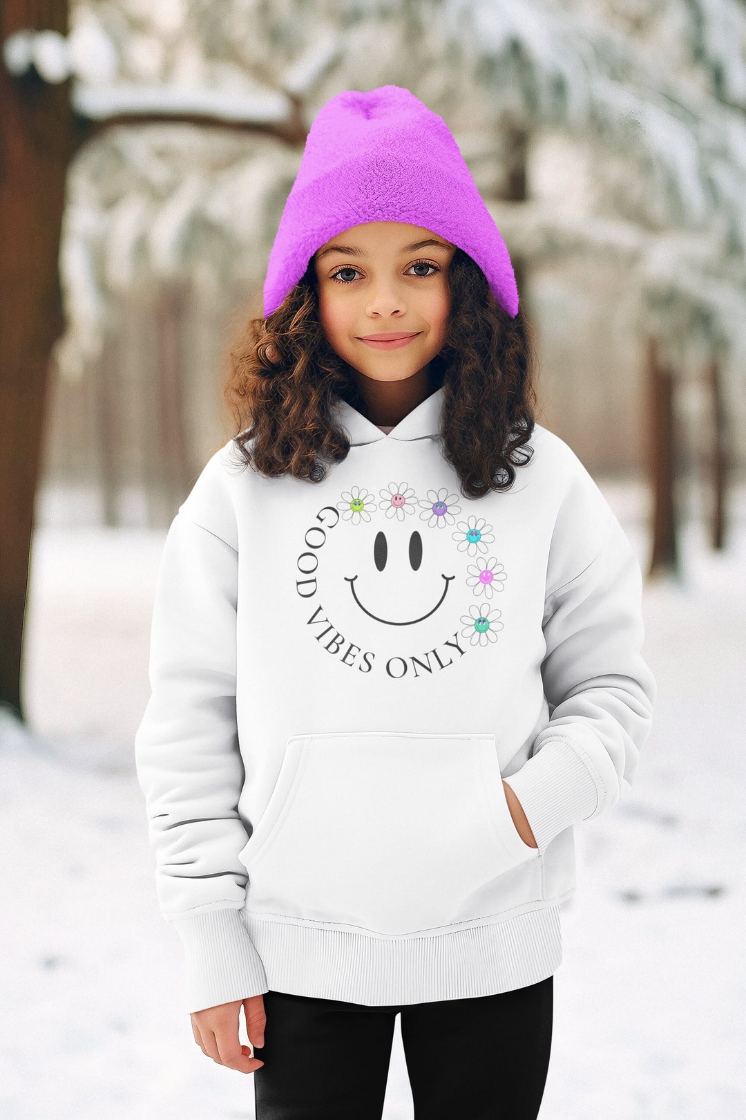 Preppy Smiley Face Good Vibes Only Kids Pullover Hoodie - Etsy