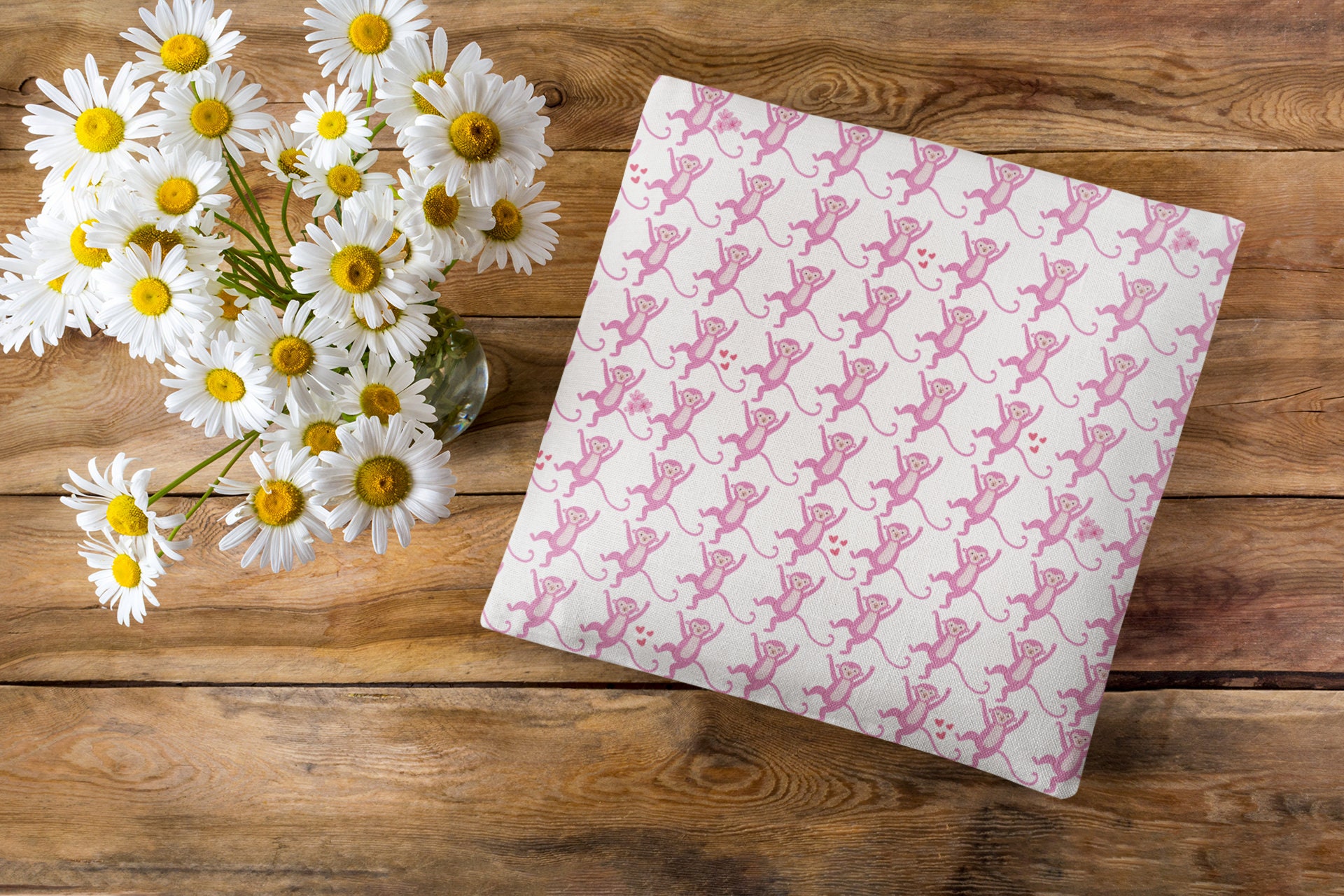 Monkey Pink Square Pillow-cute Preppy Animal Print - Etsy