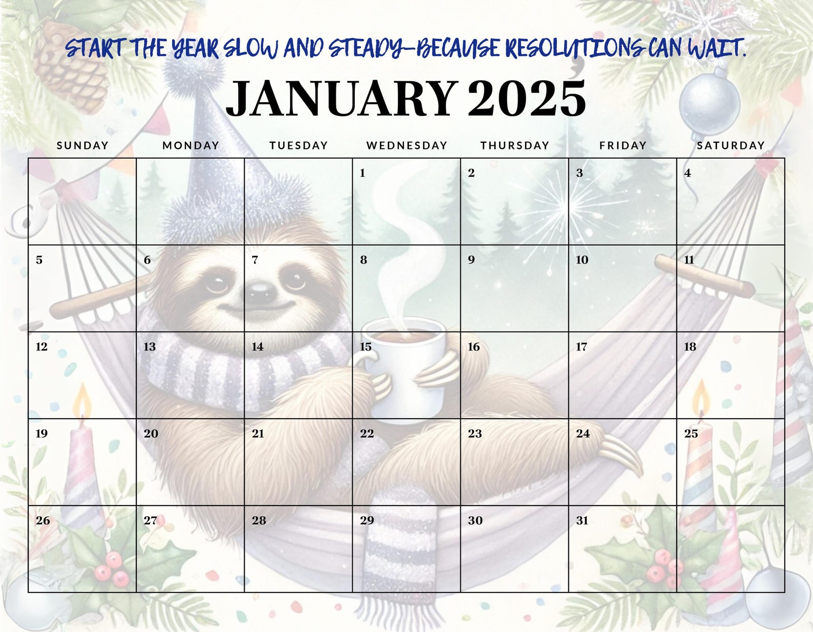 SLOTH 2025 Wall Calendar, Funny Cute Sloth Sayings and Images, Sloth ...