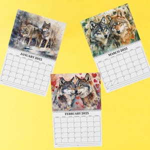 WOLF 2025 Wall Calendar, Wolf Couples Watercolor Art Design, Seasonal ...