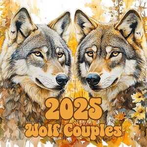 WOLF 2025 Wall Calendar, Wolf Couples Watercolor Art Design, Seasonal ...
