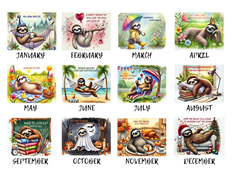 SLOTH 2025 Wall Calendar, Funny Cute Sloth Sayings and Images, Sloth ...