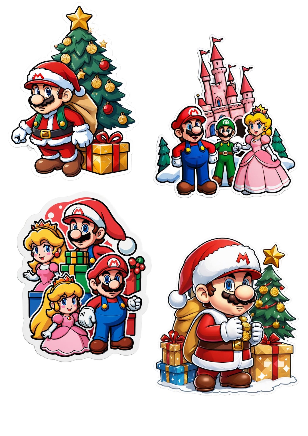 Mario Bros Christmas Sticker Super Mario Holiday Decal, Santa Hat Mario ...
