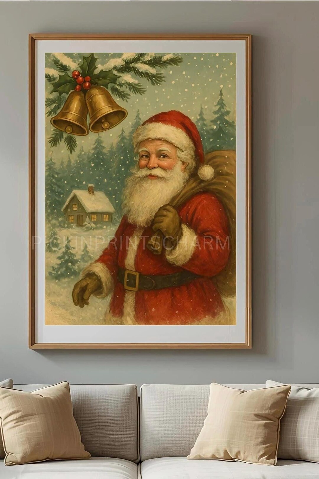 Vintage Christmas Santa Printable Holiday Decor Digital Download Prints ...