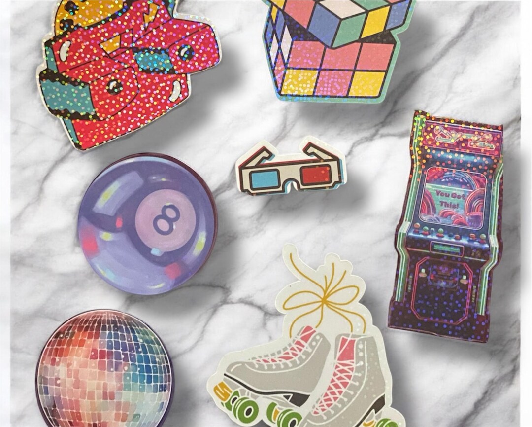 Retro Nostalgic 90s Stickers 7 Pack - Holographic Waterproof Vinyl ...