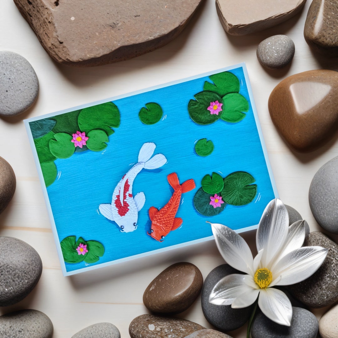 Koi Fish Fine Art Print 3D Koi Fish Illustration, Koi and Water Lilies ...