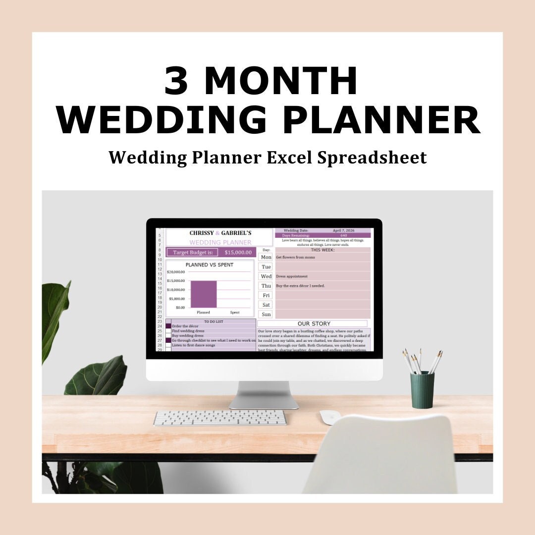 The 3 Month Wedding Planner / ULTIMATE Excel Spreadsheet / Bride Help ...