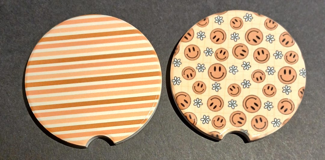 CC Smiley Faces and Striped Handmade Ceramic Car Coaster Pair. - Etsy