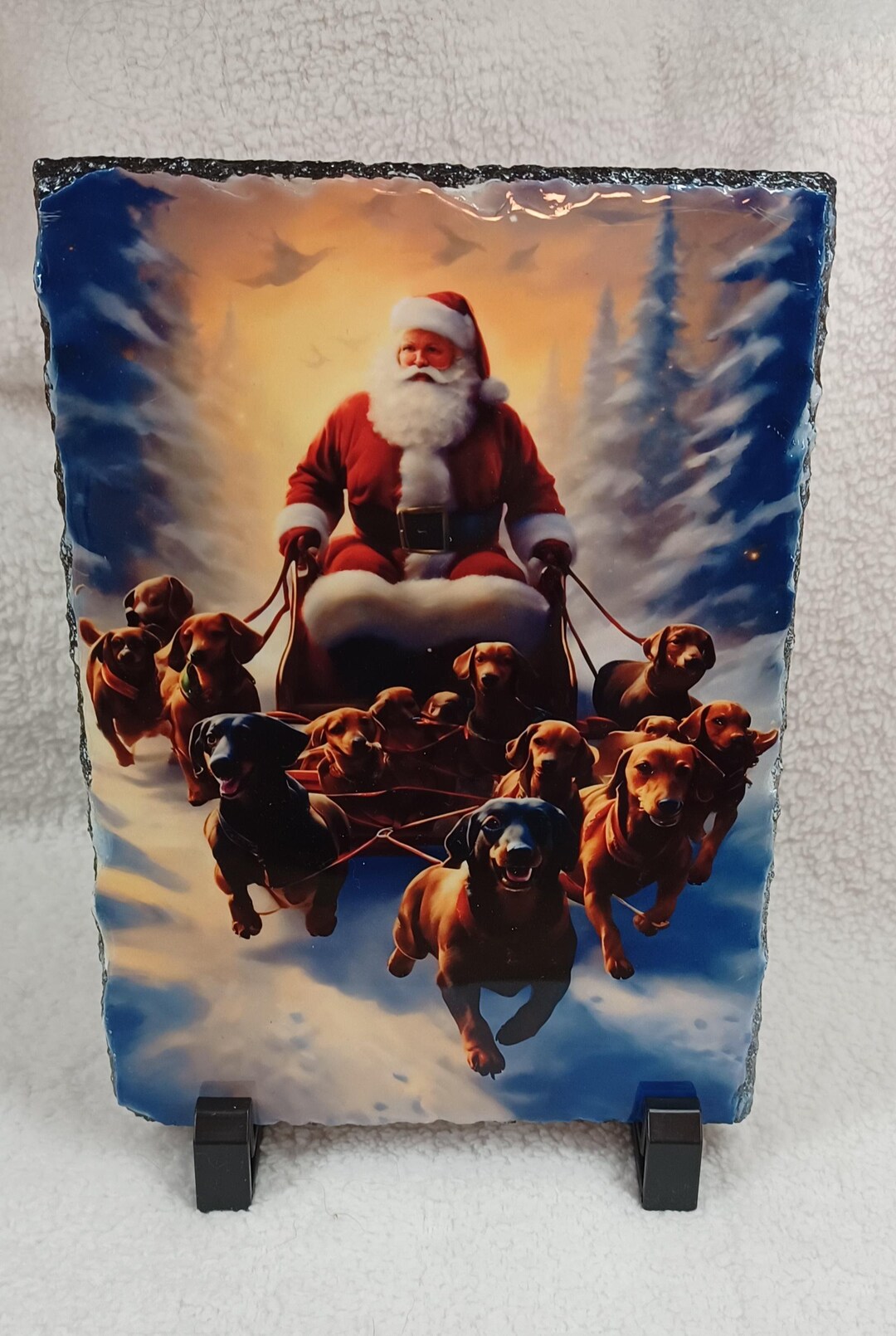 Decorative Slate Santa Sleigh Pulled by Dachshund Dogs, Photo Rock ...