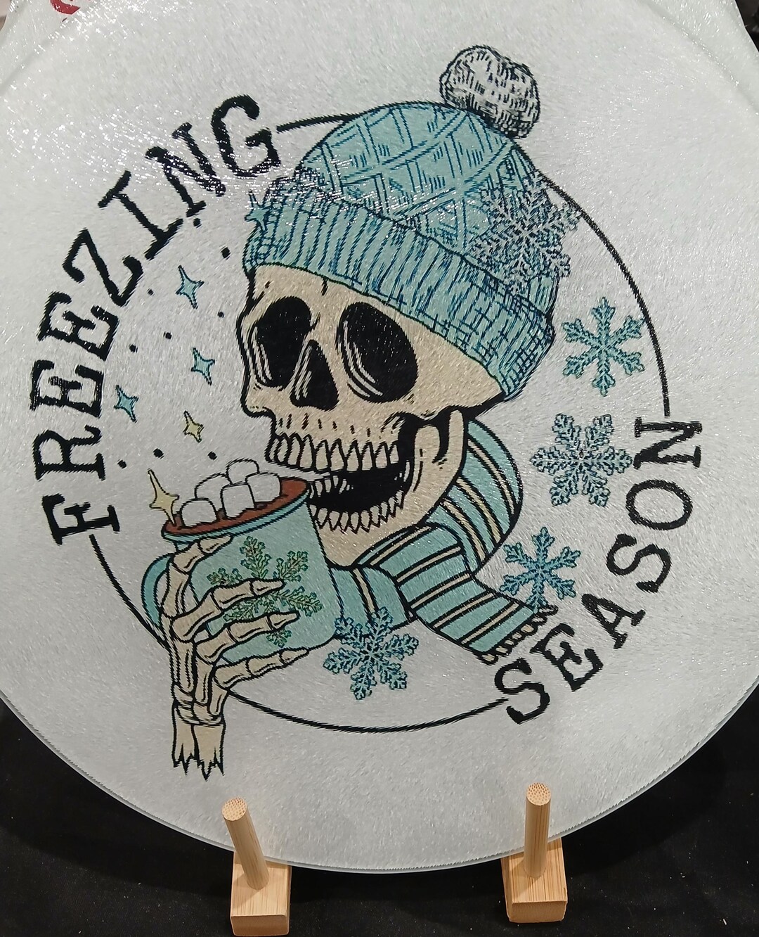 CBR Skeleton Wearing Hat and Scarf Glass Cutting Board. Tempered Glass ...