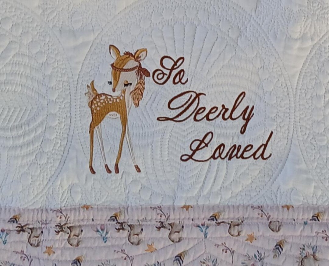 QB Heirloom Baby Quilt Embroidered With a Deer "so Deerly Loved" - Etsy