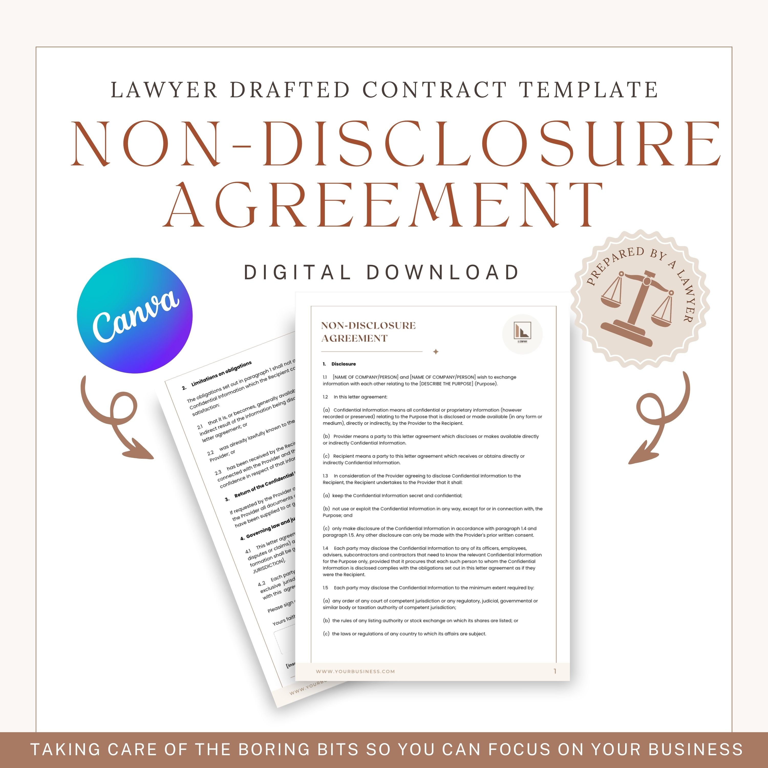 Non-disclosure Agreement, Contract Template, Business Contracts, Lawyer ...