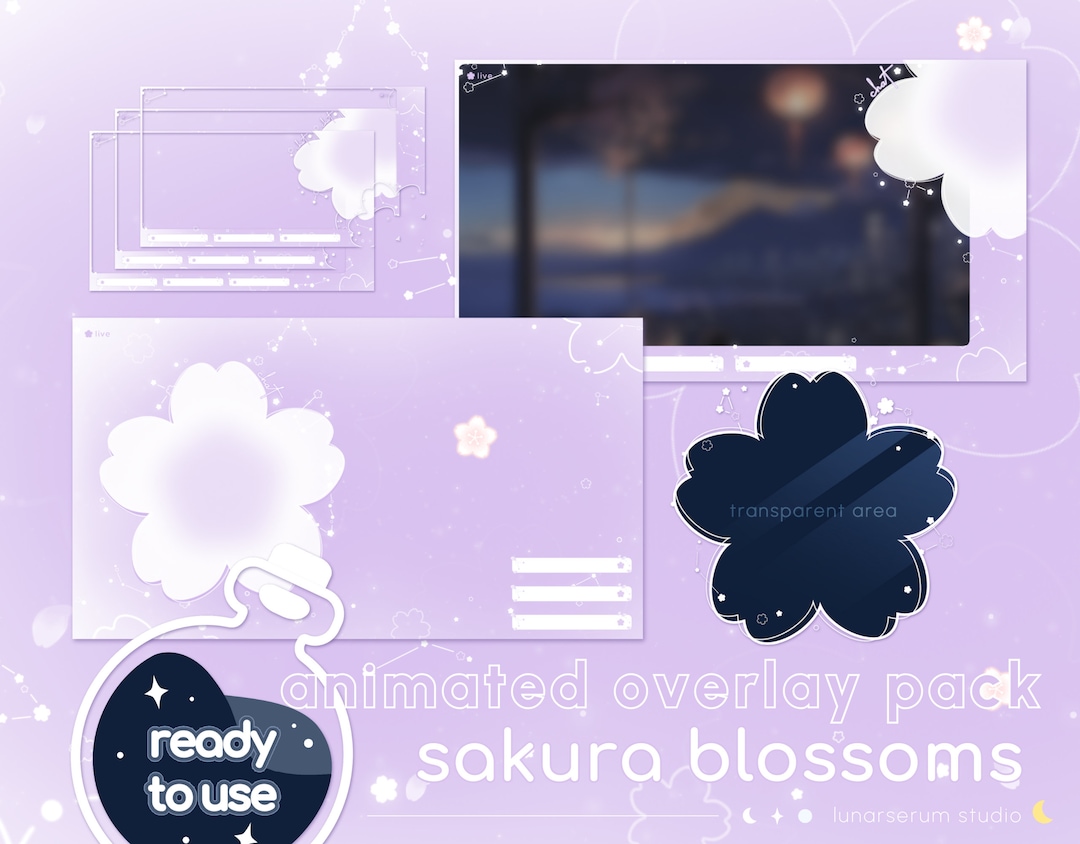 ANIMATED Purple Sakura Blossom Overlays Pack | Twitch Youtube Overlays ...