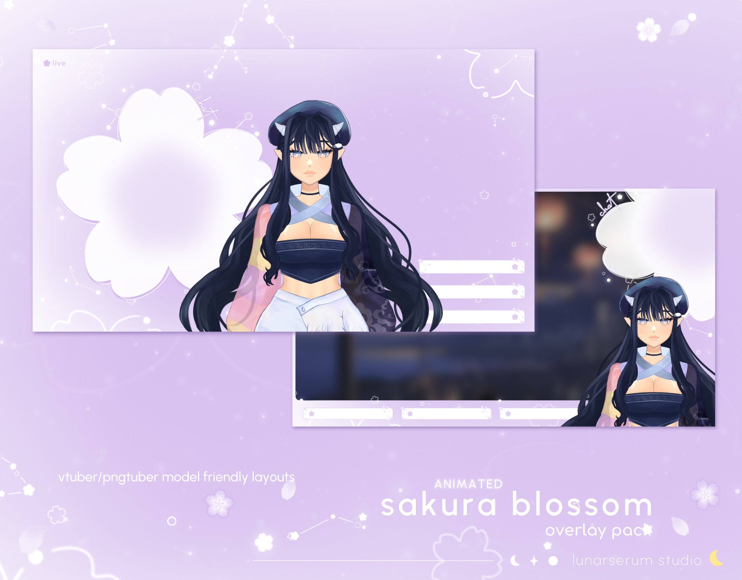 ANIMATED Purple Sakura Blossom Overlays Pack Twitch Youtube Overlays ...