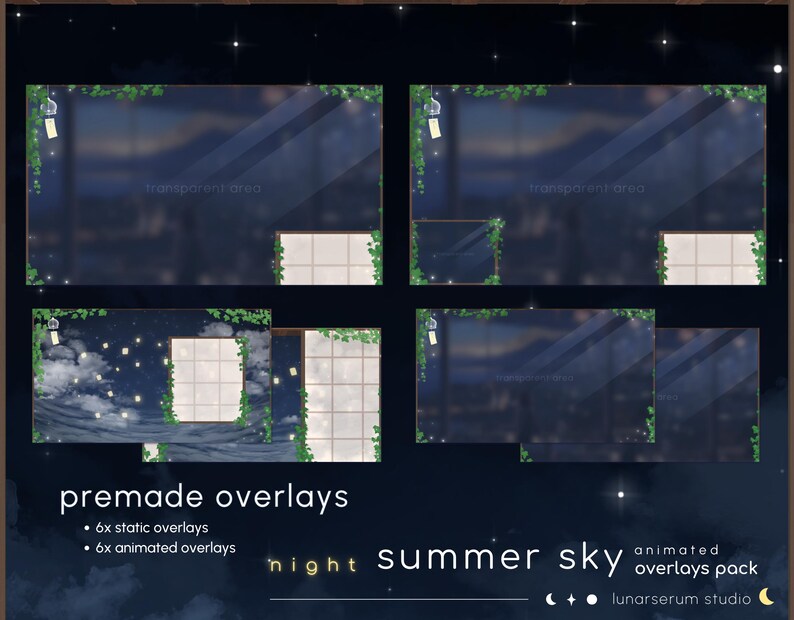 Night Summer Sky OVERLAYS Pack | ANIMATED + Static | Twitch Youtube ...