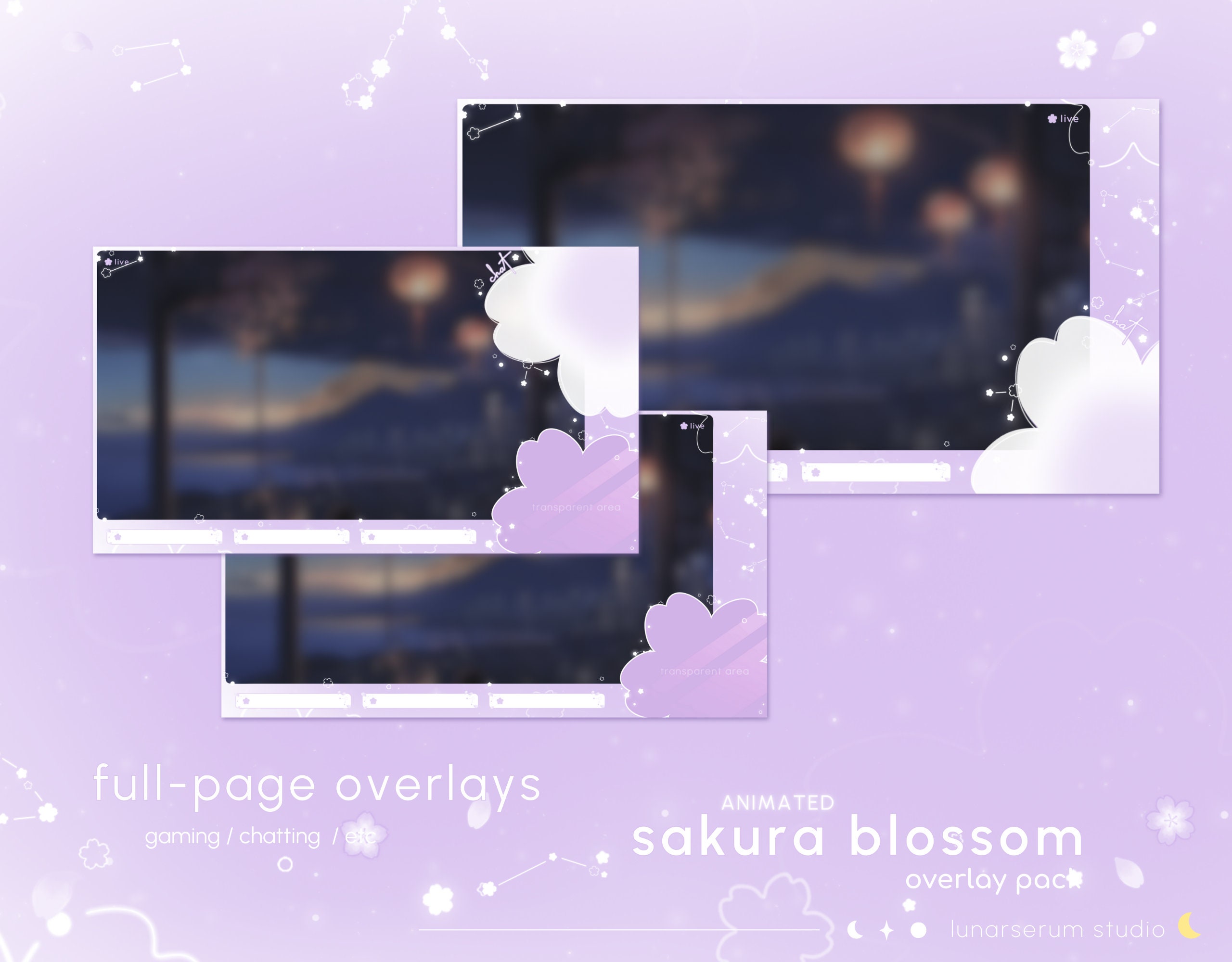 ANIMATED Purple Sakura Blossom Overlays Pack Twitch Youtube Overlays ...