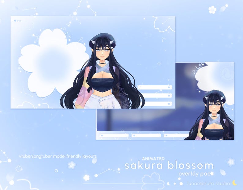 Blue Sakura Blossom Stream Overlays Pack Twitch, Youtube - Etsy