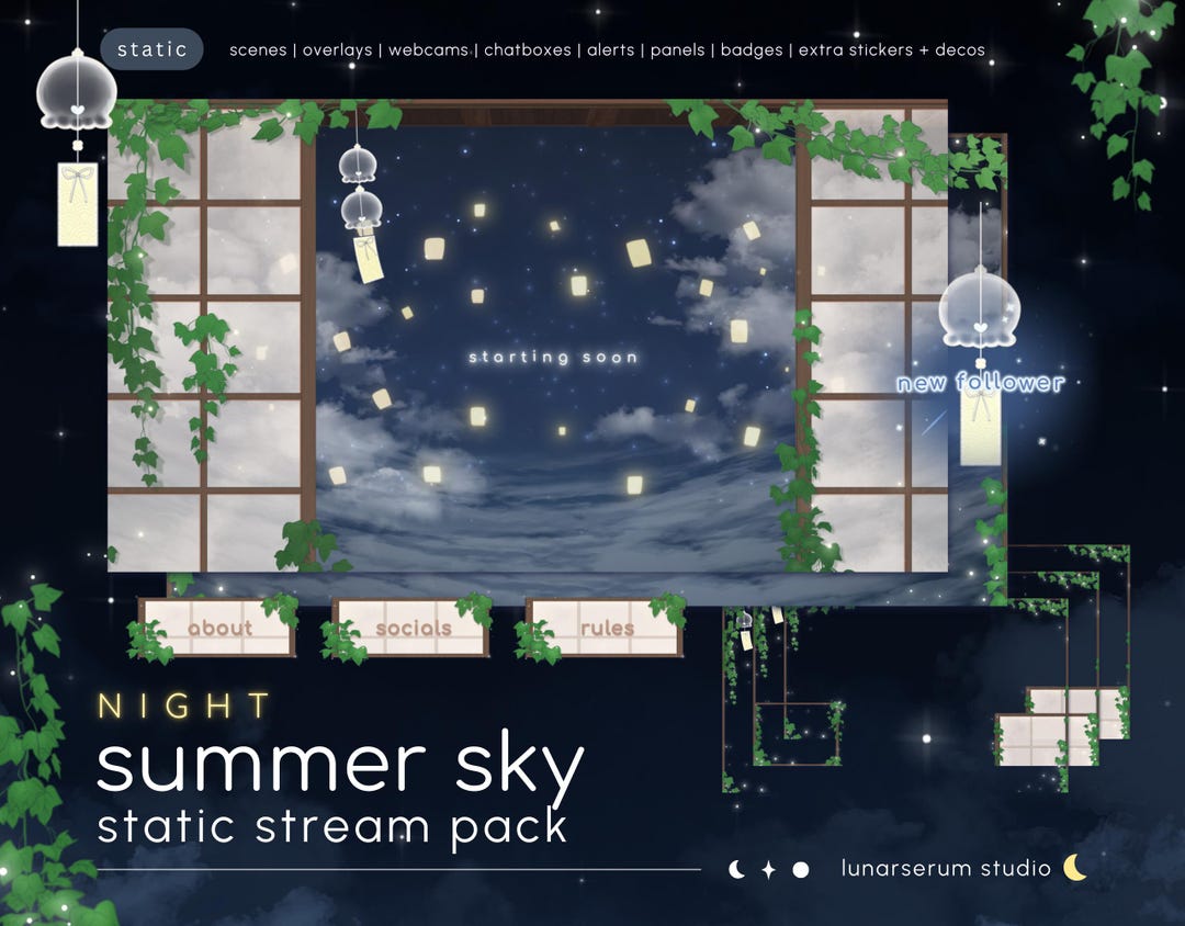 Night Summer Sky Stream Pack | STATIC Only | Twitch Youtube | Scenes ...