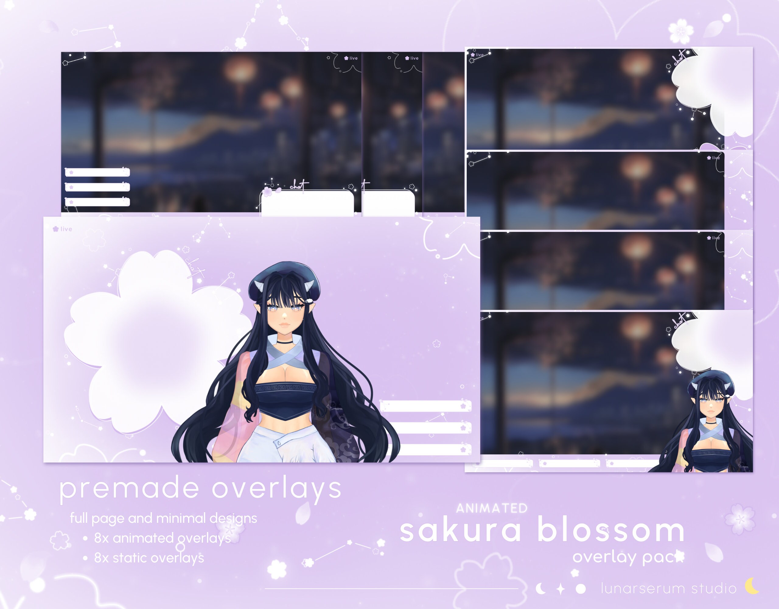 ANIMATED Purple Sakura Blossom Overlays Pack Twitch Youtube Overlays ...