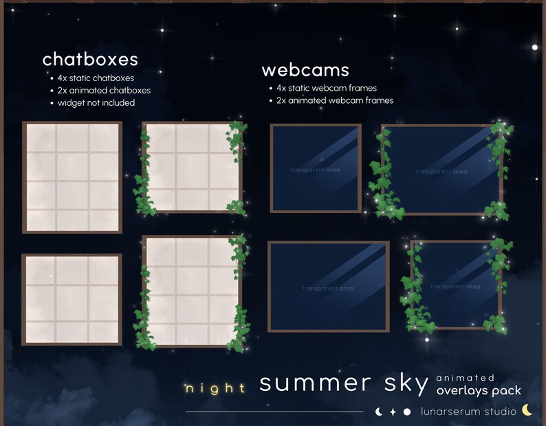 Night Summer Sky OVERLAYS Pack | ANIMATED + Static | Twitch Youtube ...