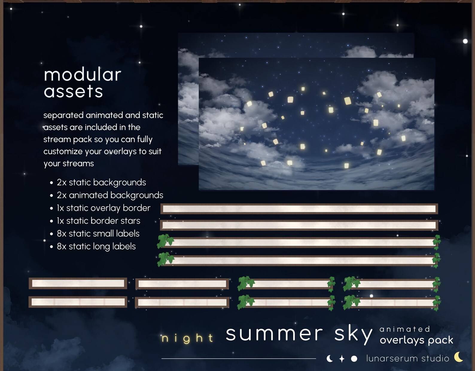 Night Summer Sky OVERLAYS Pack | ANIMATED + Static | Twitch Youtube ...