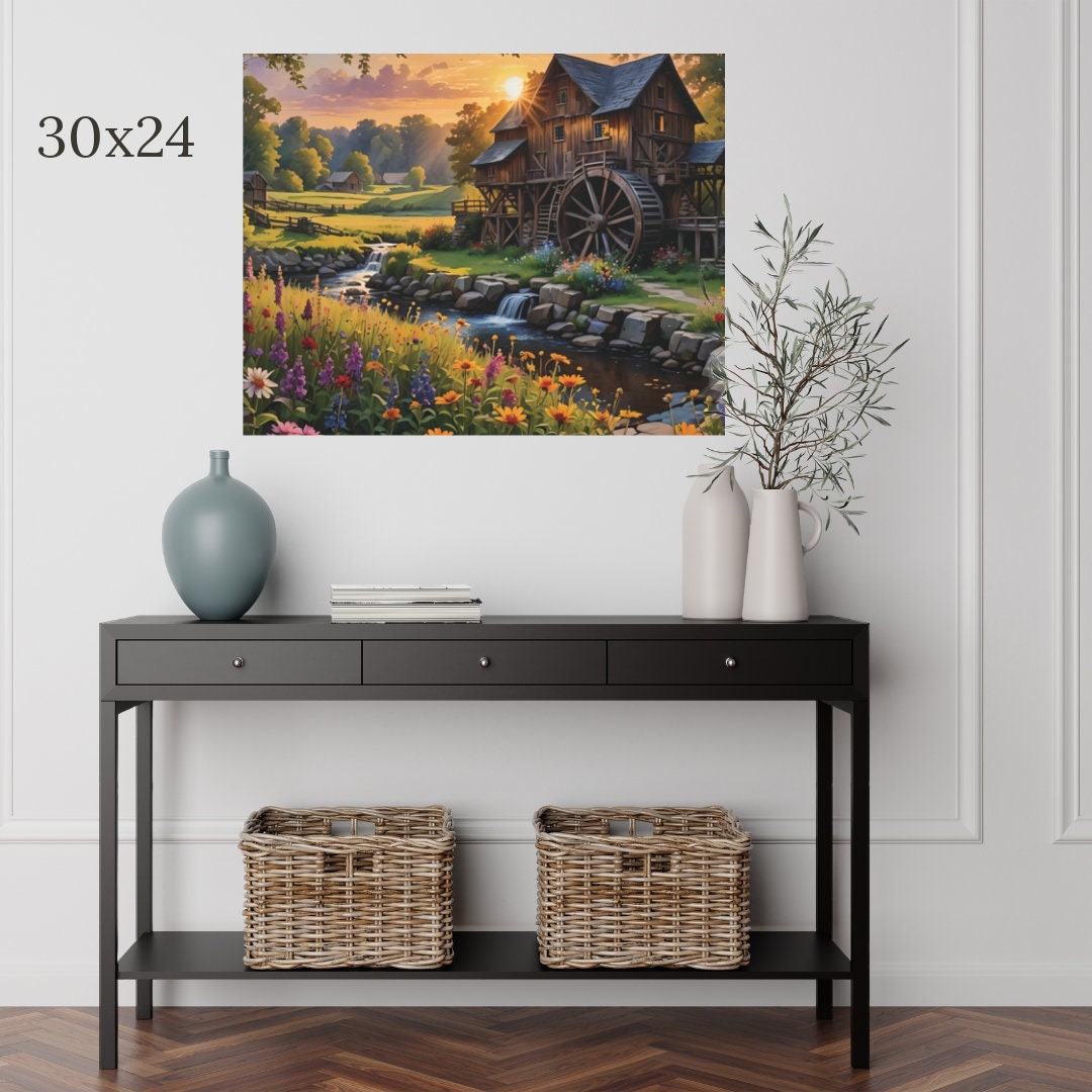 Watermill Canvas, Landscape Gallery Art, Beautiful Image, Living Room ...