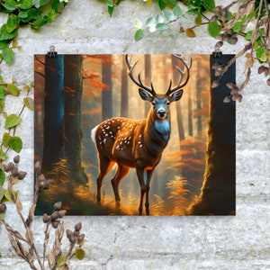Deer Wildlife Poster, Wilderness Image, Buck in the Woods, Cabin Decor ...