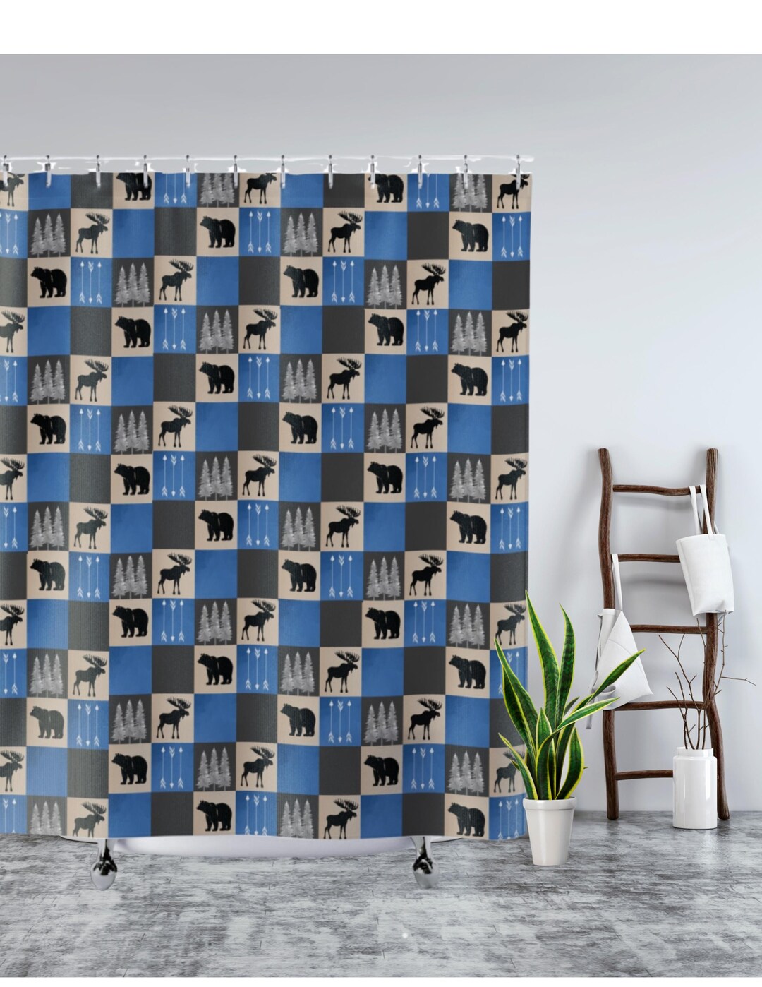 Moose and Bear Wilderness Shower Curtain Cabin Theme Bathroom Decor ...