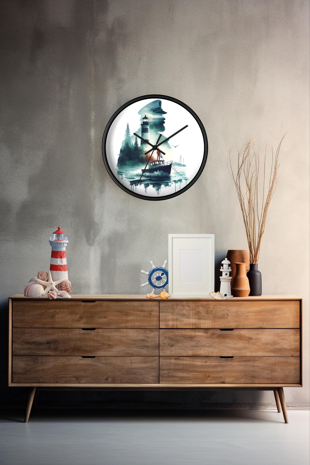 Nautical Wall Clock, Boat Captain Artwork, Beautiful Wall Decor, Gift ...