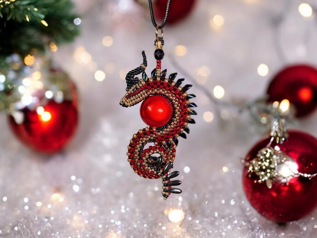 Red 3D Dragon, Beaded Dragon Necklace: Pendant - Etsy