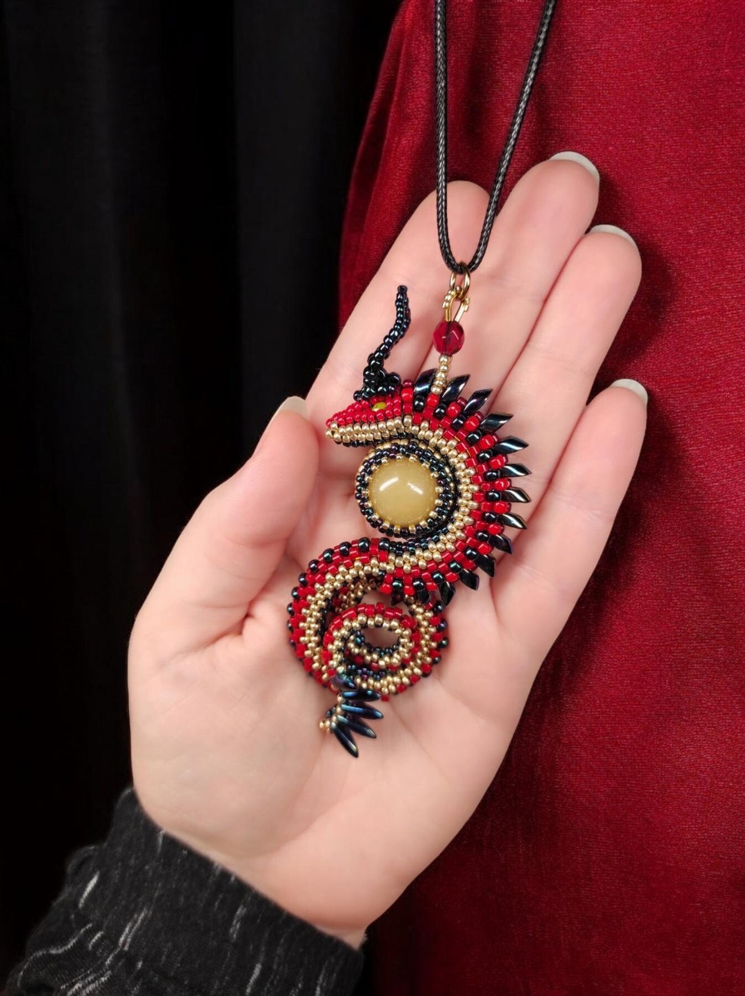 Red Dragon Necklace Pendant, 3d Dragon Egg, Beads Dragon, Dragon Art ...