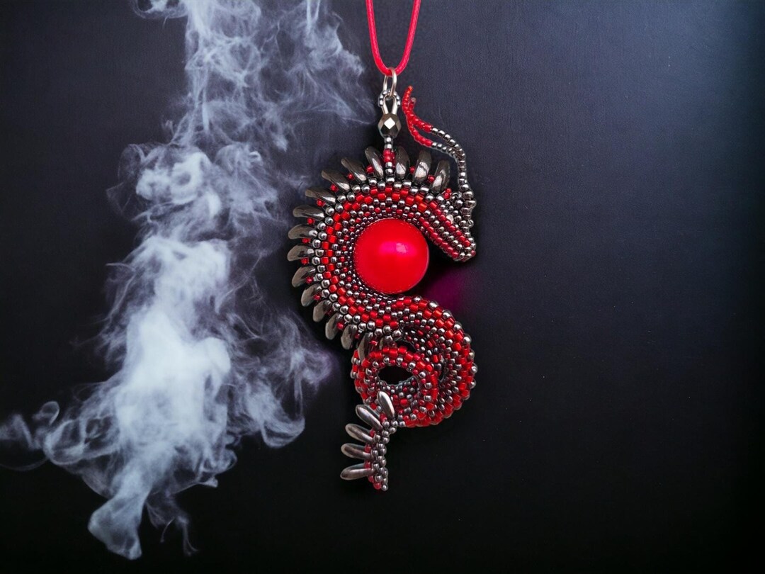 Red Dragon Pendant, Black Hematite With Red Elements Dragon Necklace ...