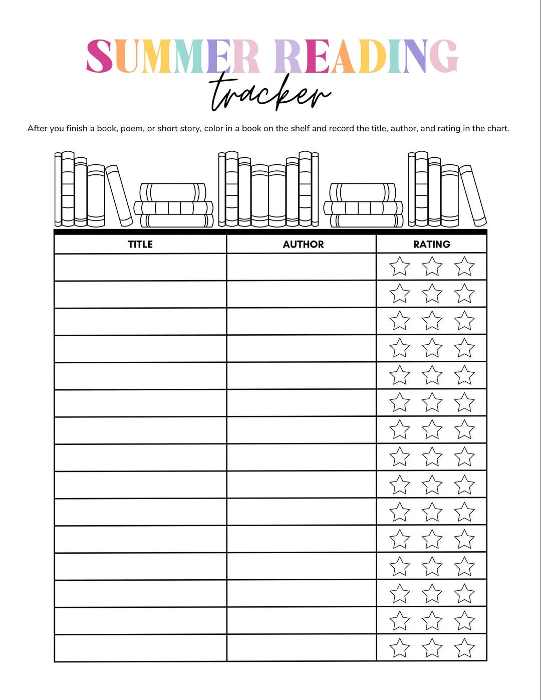 Summer Reading Tracker - Etsy
