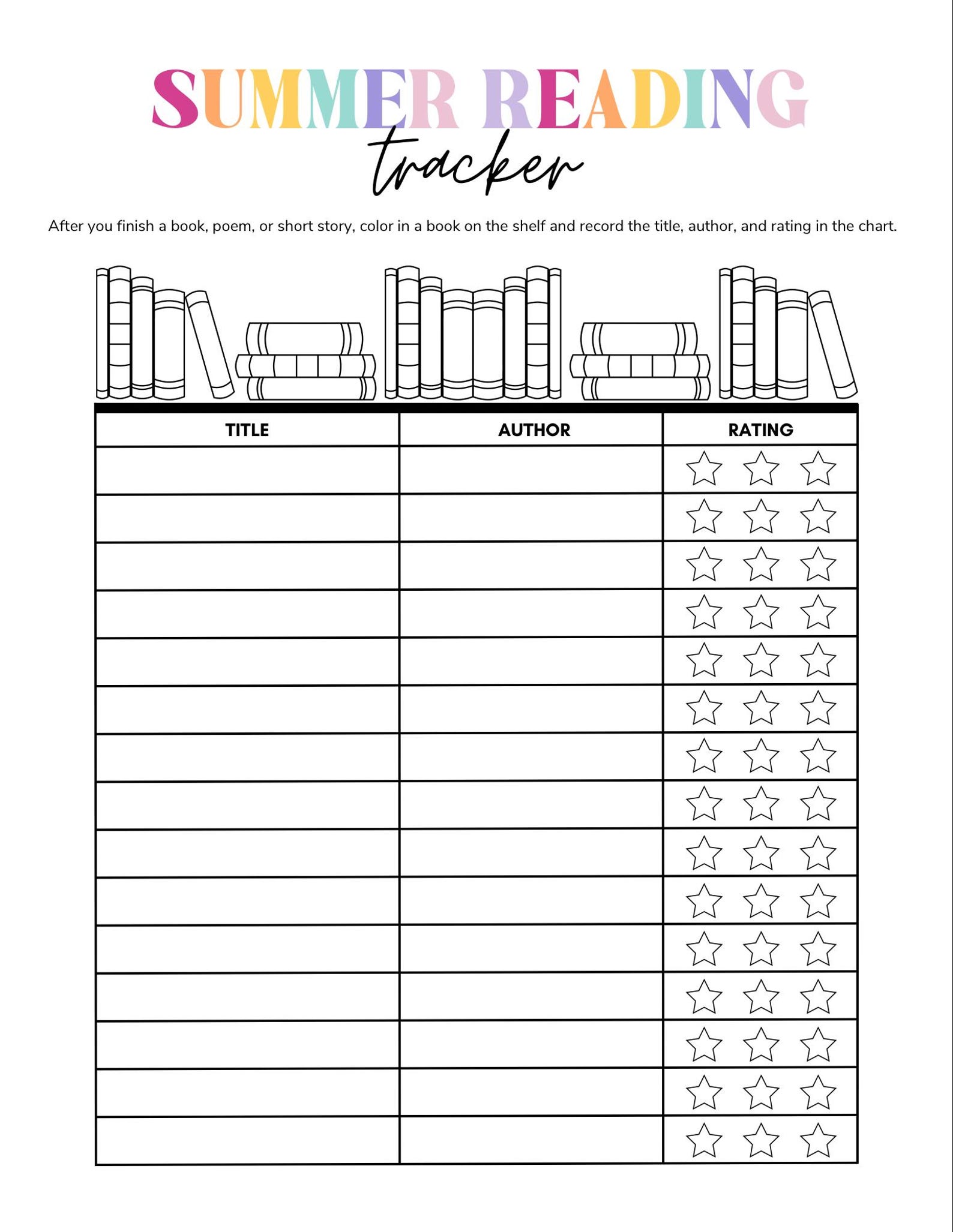 Summer Reading Tracker - Etsy