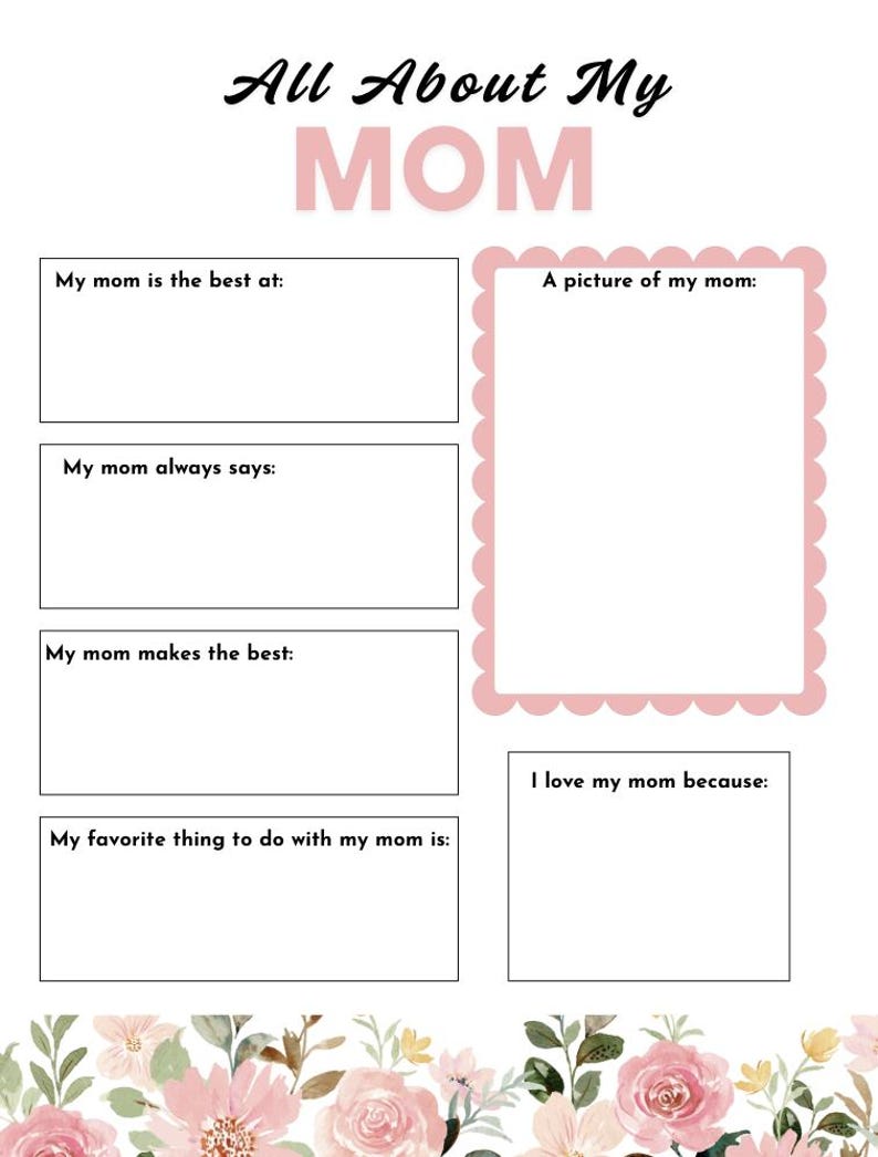 Mother's Day Questionnaire for Kids | All About My Mom Printable ...