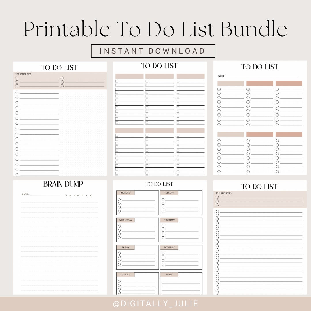 Printable to Do List, Daily, Weekly To-do Pdf Planner Checklist ...