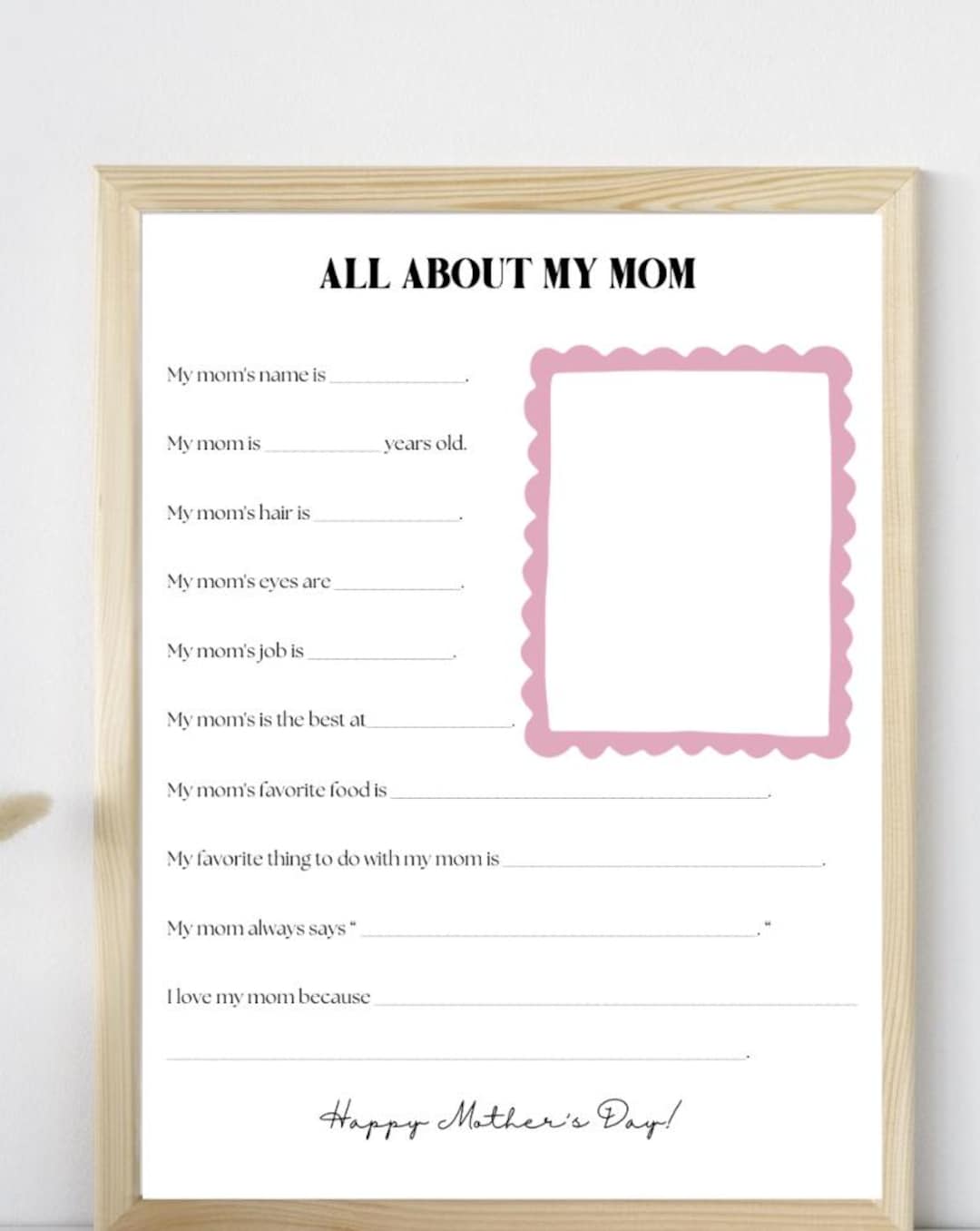 Mother's Day Questionnaire for Kids | All About My Mom Printable ...