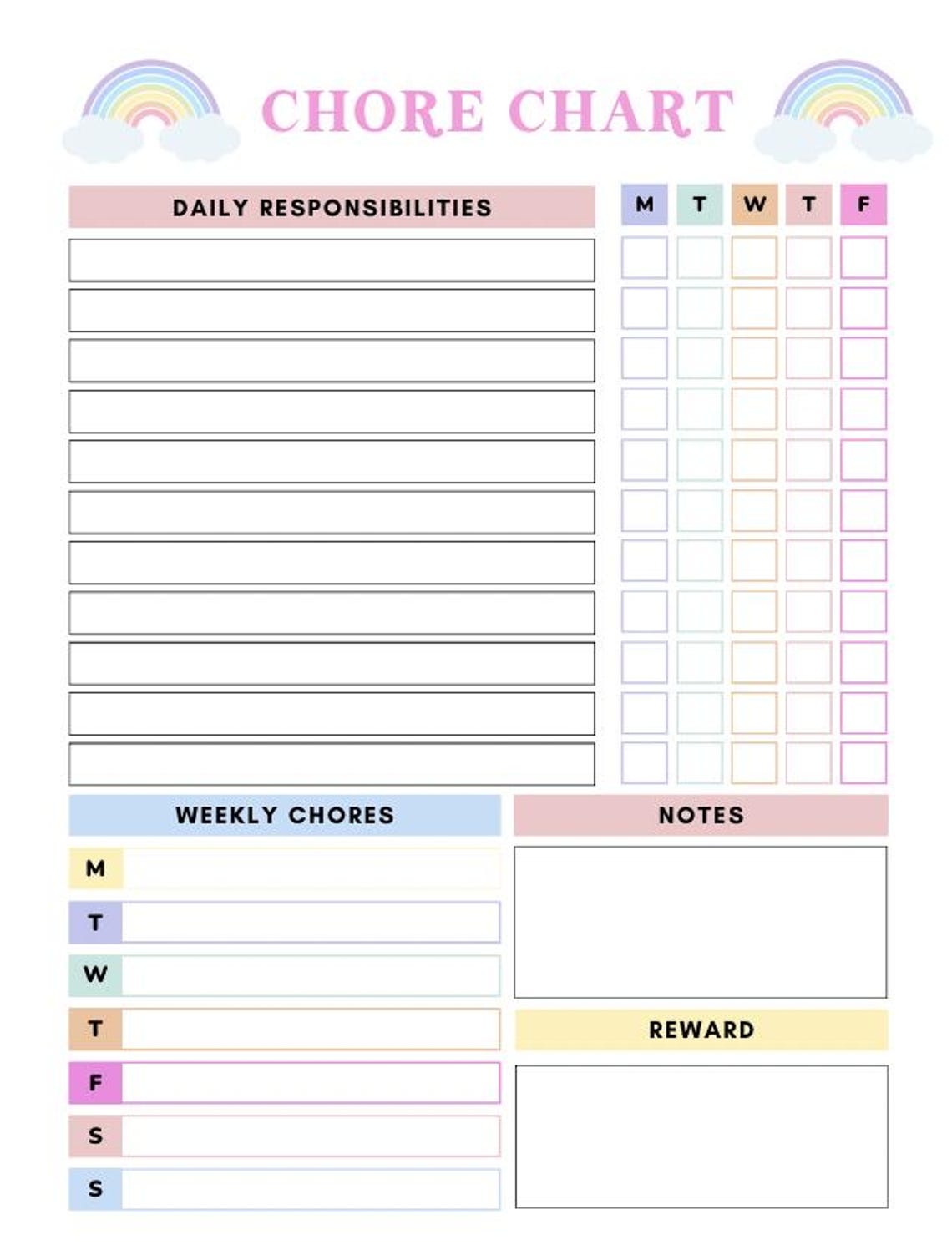 Editable Kids Chore Chart Bundle | Pastel Rainbow | Customizable Name ...