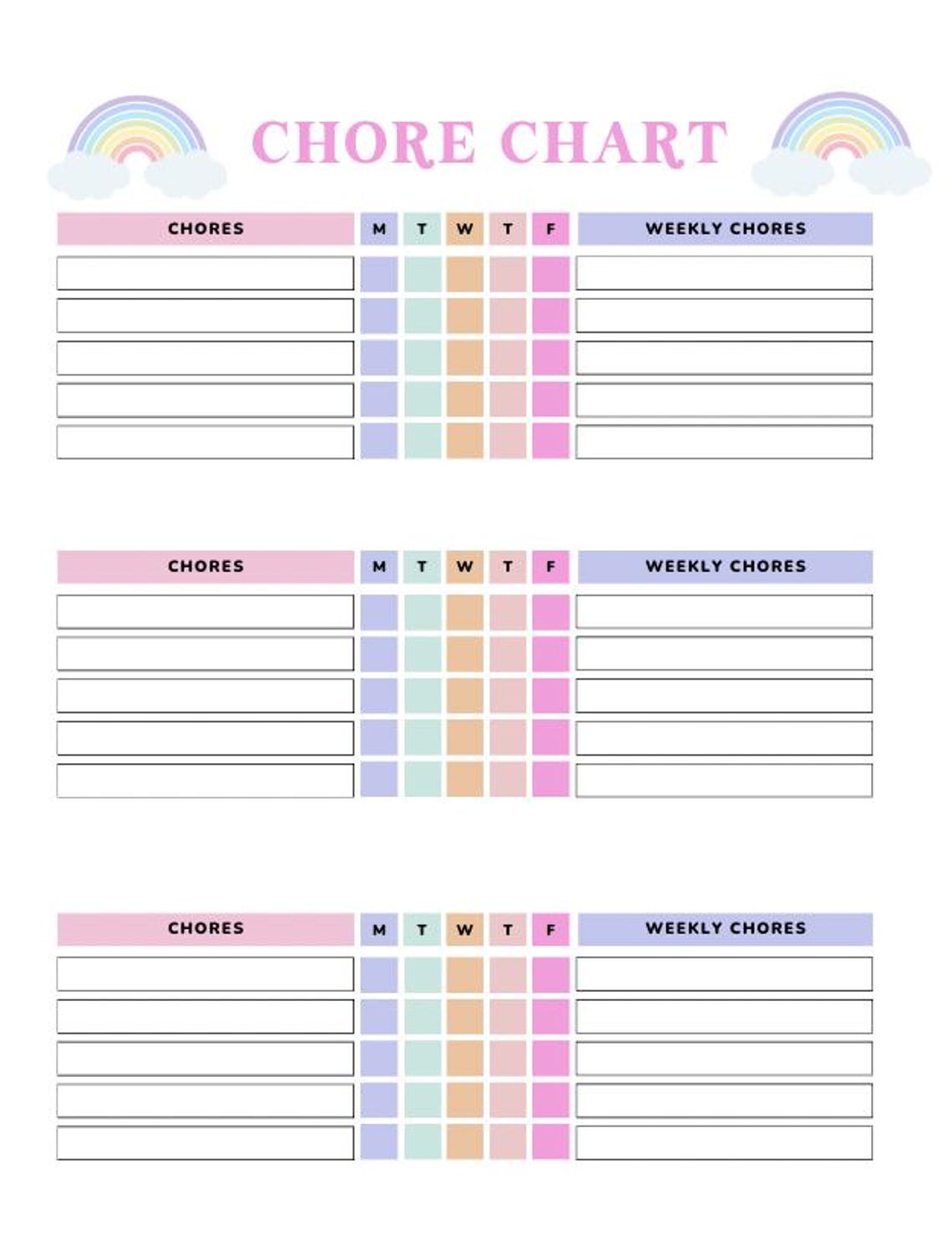 Editable Kids Chore Chart Bundle | Pastel Rainbow | Customizable Name ...