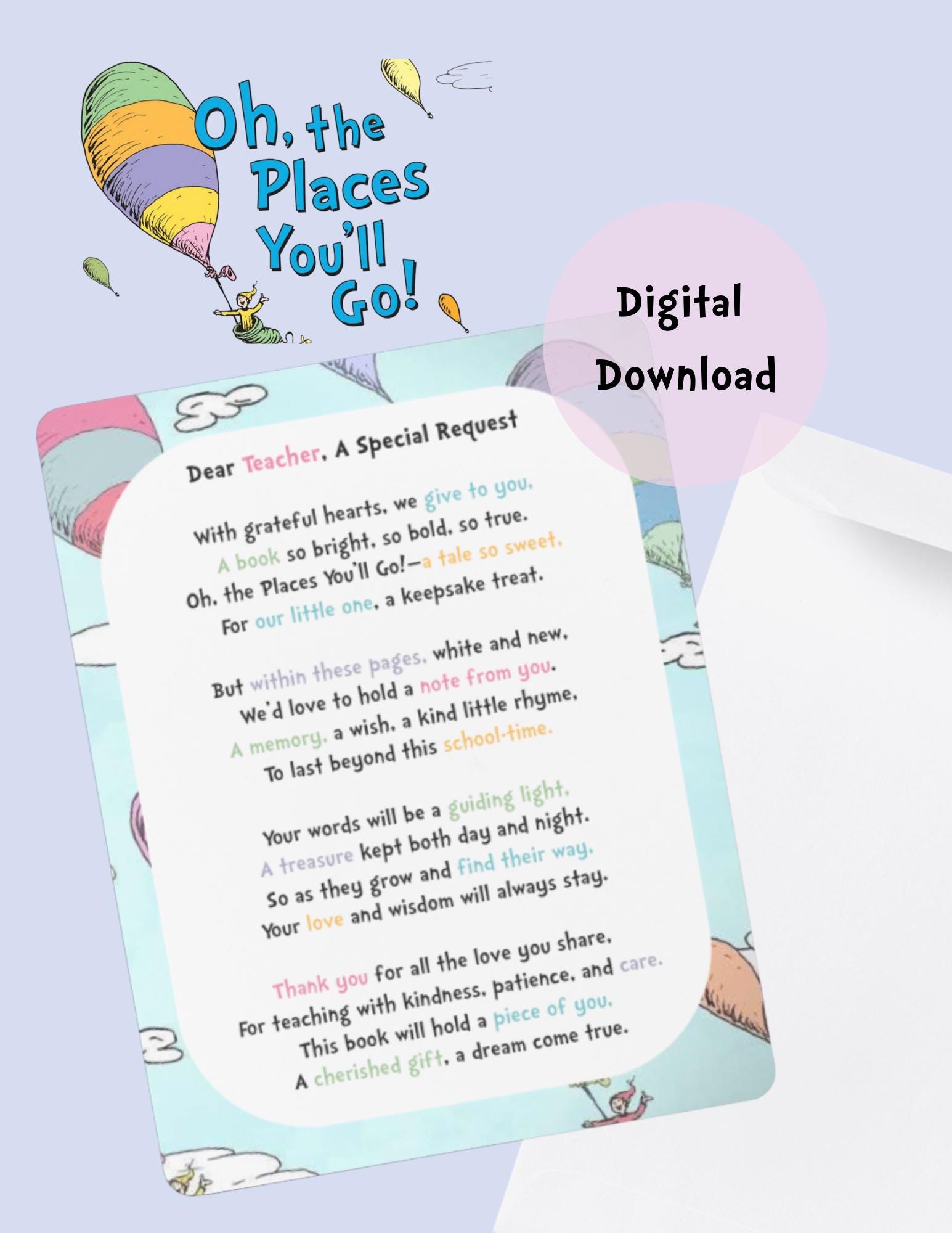 Graduation Keepsake Letter – Ask Teachers to Sign "oh, the Places You ...