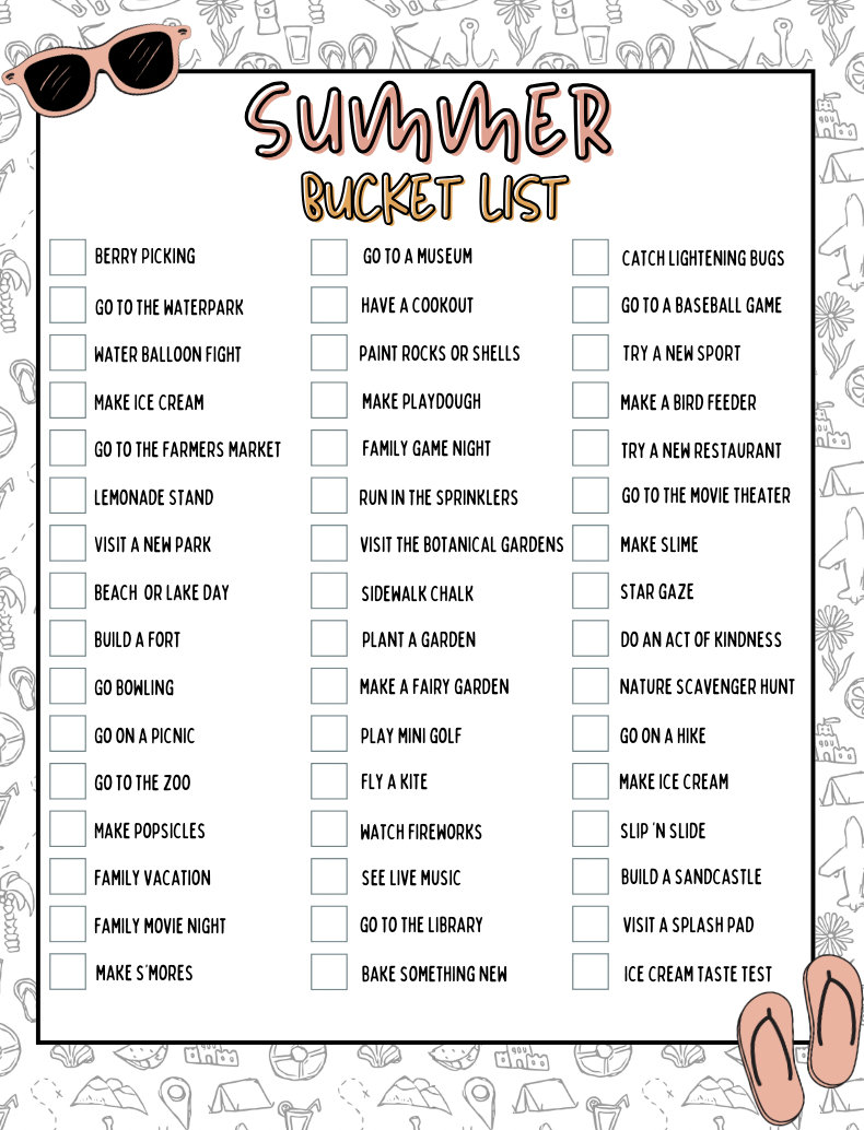 Summer Bucket List Printable | Summer Activities Checklist | Summer to ...