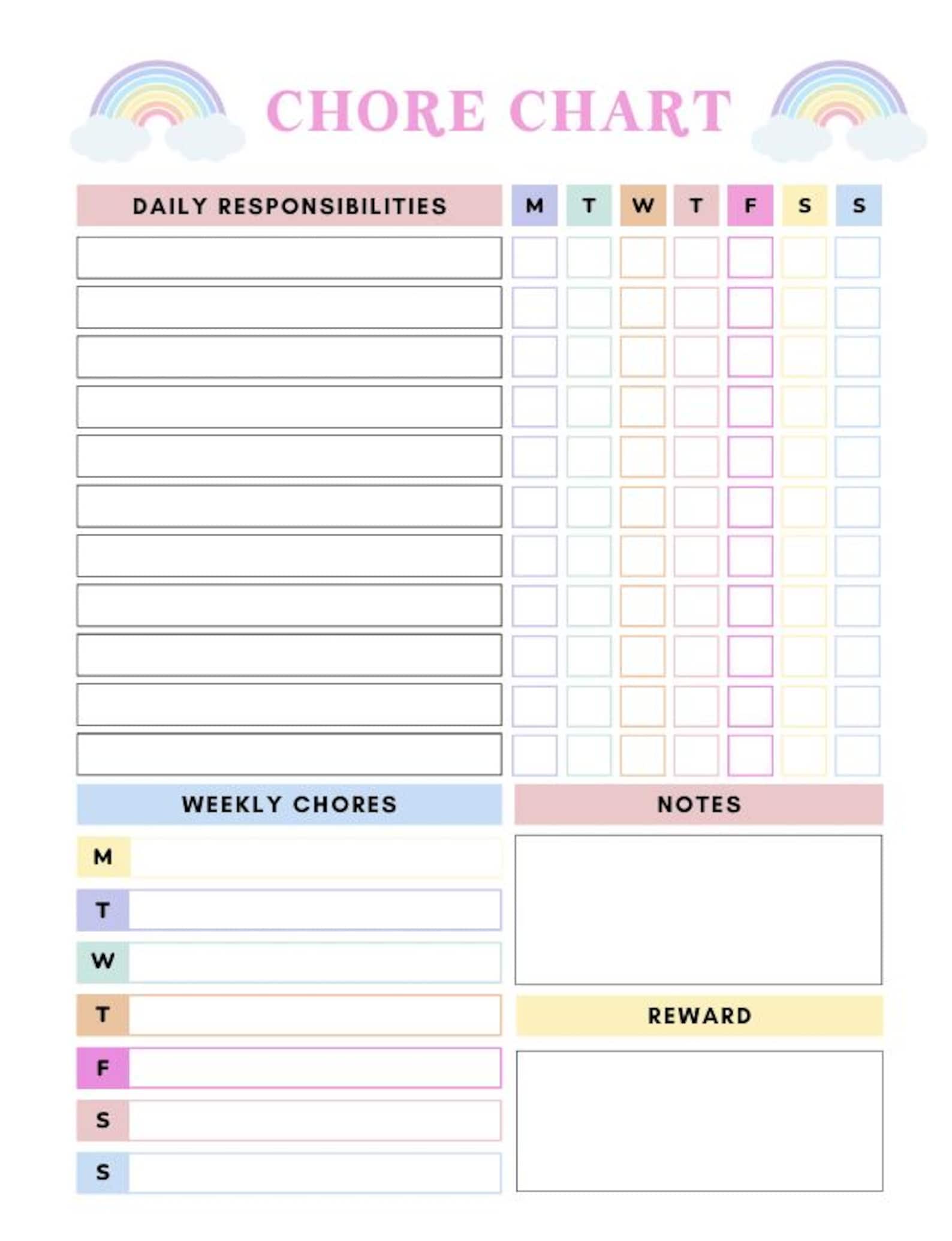 Editable Kids Chore Chart Bundle | Pastel Rainbow | Customizable Name ...