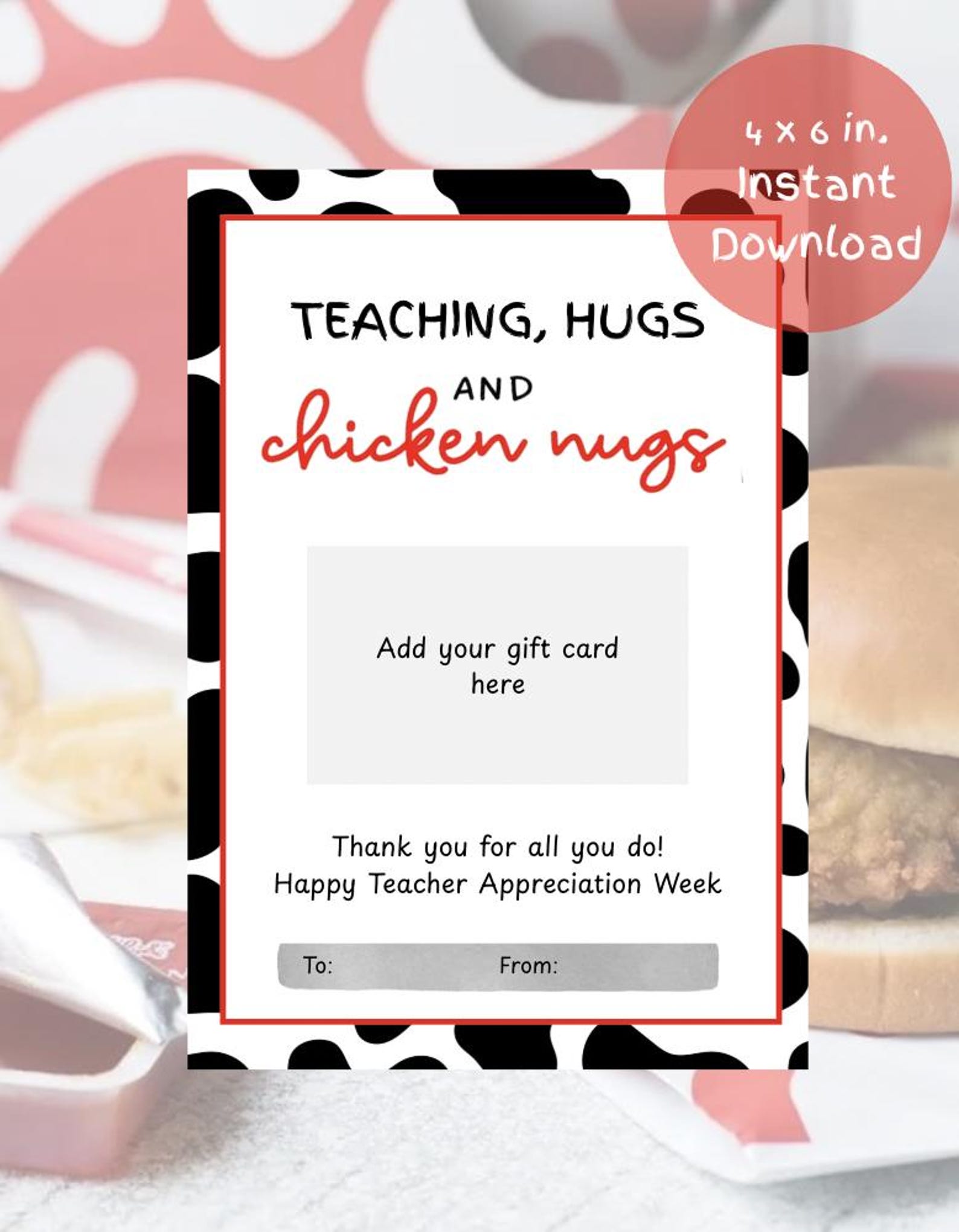 Printable Chickfila Gift Card Holder | Teacher Thank You Gift | Teacher ...