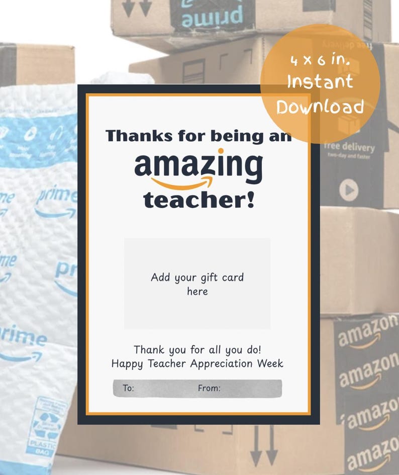 Printable Amazon Gift Card Holder | Teacher Appreciation Gift | Instant ...