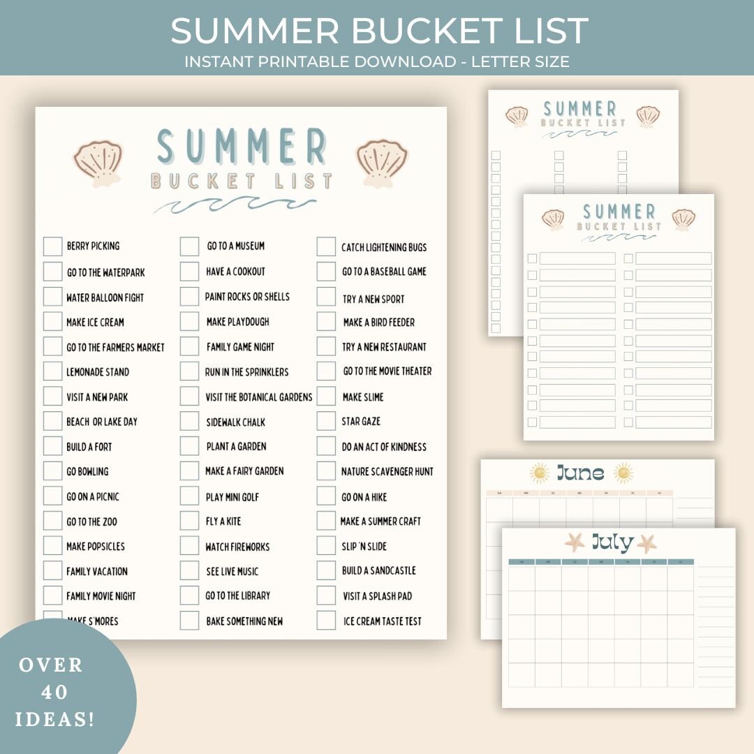 Editable Summer Bucket List Printable for Kids & Families | Blank ...