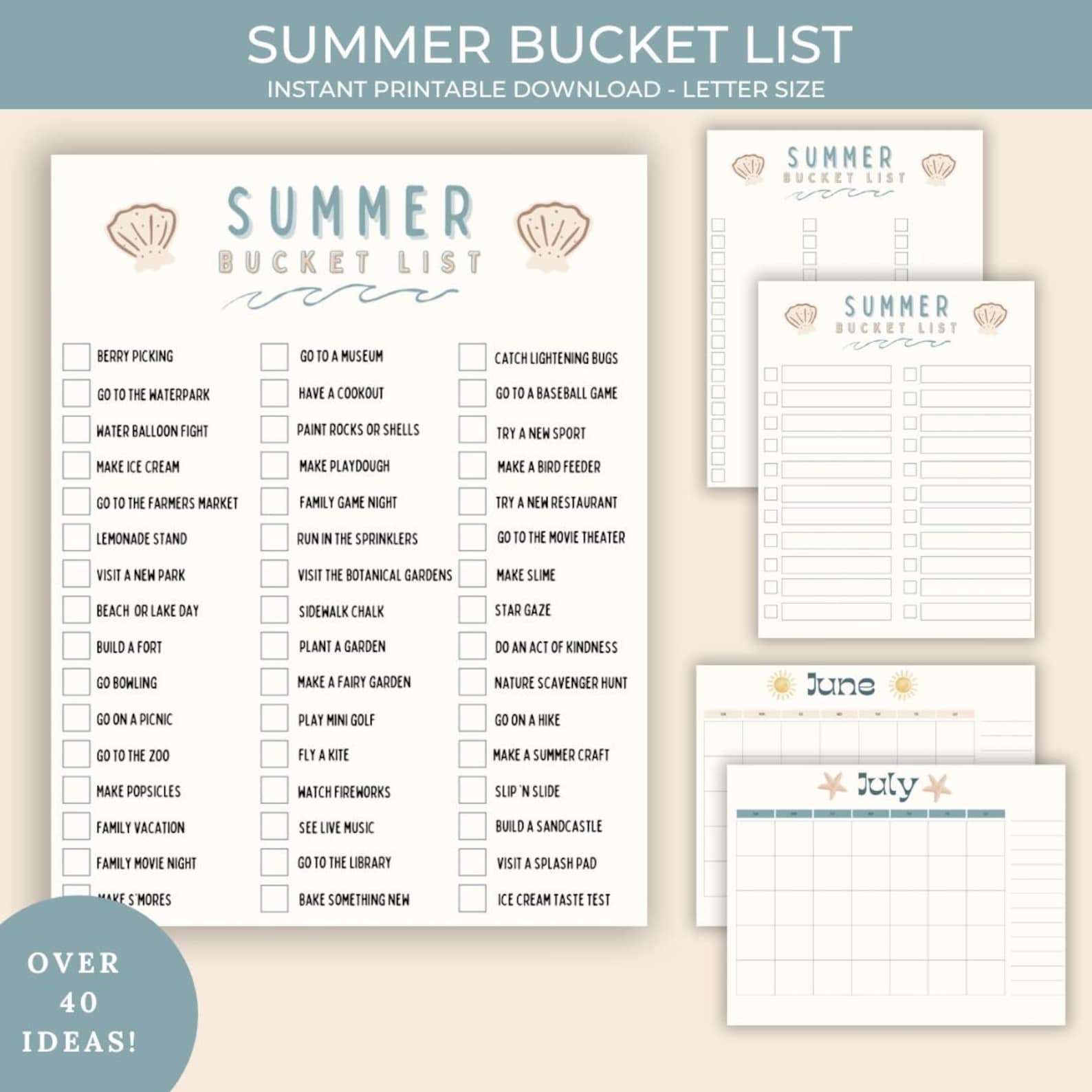 Editable Summer Bucket List Printable for Kids & Families | Blank ...