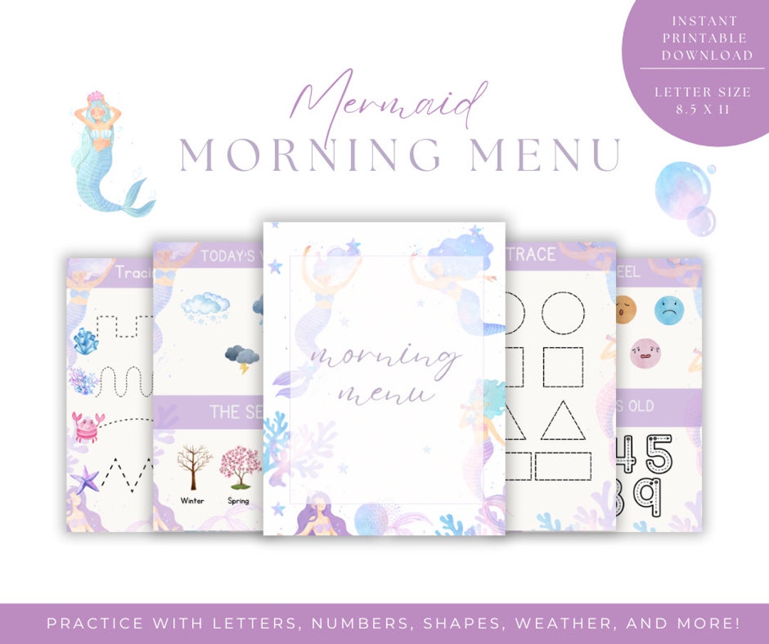 Mermaid-themed Preschool Morning Menu Busy Book Activities Homeschool ...